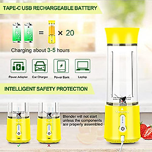 Portable Blender for Shakes and Smoothies, USB Rechargeable Vaeqozva Pro 17 Oz Bottle Large Capacity Waterproof Mini Blender, Personal Size Jucier for Travel, Home