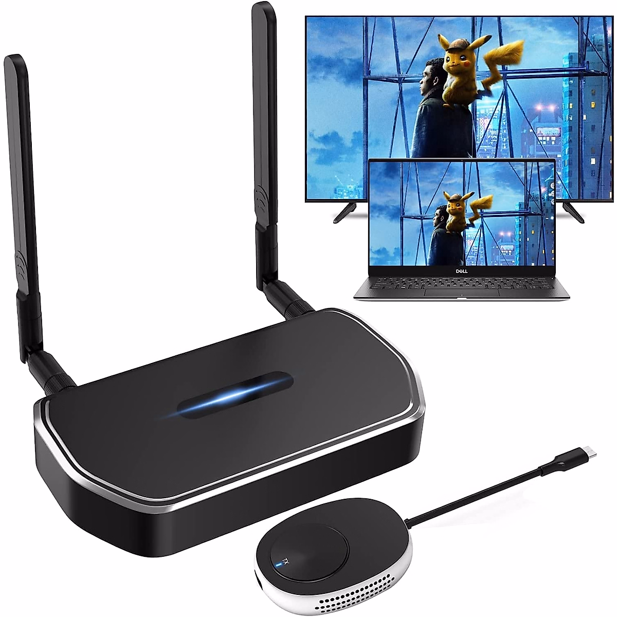 Wireless HDMI Transmitter and Receiver, 5G Dual Screen Wireless HDMI Kit, Support 164FT/50M, 4k@30Hz for Stream Video/Audio from Laptop, PC, Smartphone to TV/HDTV Projector/Monitor