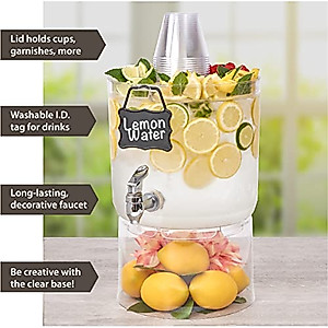 Buddeez Beverage Dispenser With Stand - (2 Count) Stackable 2 Gallon Tritan Clear Drink Dispenser, Large Party Drink Dispenser, Top Lid For Cups & Fruit, (Bonus Chalkboard ID Tag)