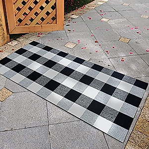 Carvapet Buffalo Checkered Area Rug Black White Checkered Carpet Buffalo Plaid Rugs 36x51 Inch Runner Indoor and Outdoor Welcome Doormat for Entryway,Porch, Kitchen, Bathroom