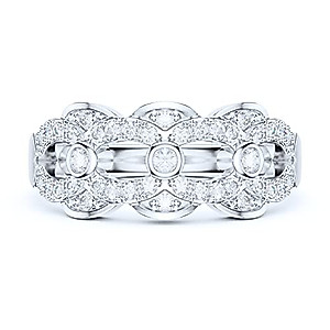 PRSTANI Sterling Silver 8mm Wide Vintage Interlocking Knot Round Brilliant Genuine Moissanite Cocktail Ring Wedding Band (6.5)