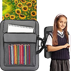 2 Pcs Art Portfolio Case, Art Portfolio Bag 16 x 18 Inch, Art Bag Organizer Backpack with Handle for Kids Artwork Children Drawing Lesson, Sketchbook Drawing Pencil Case Poster Board Project, Gray