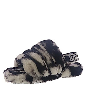 UGG Girls K Fluff Yeah Slide Marble Slipper, Black, 5 Big Kid