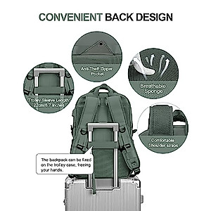 Travel Laptop Carry on Backpack for Women Men, Airline Flight Approved Waterproof 14 Inch Laptop Backpack, Casual Daypack College Personal item Bag Rucksack with USB Charging Port for Business, Green