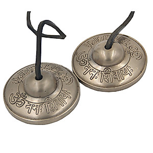 DharmaObjects Tibetan Premium Quality"Om Namah Shivaya" Tingsha Cymbals 2.5" With Pouch