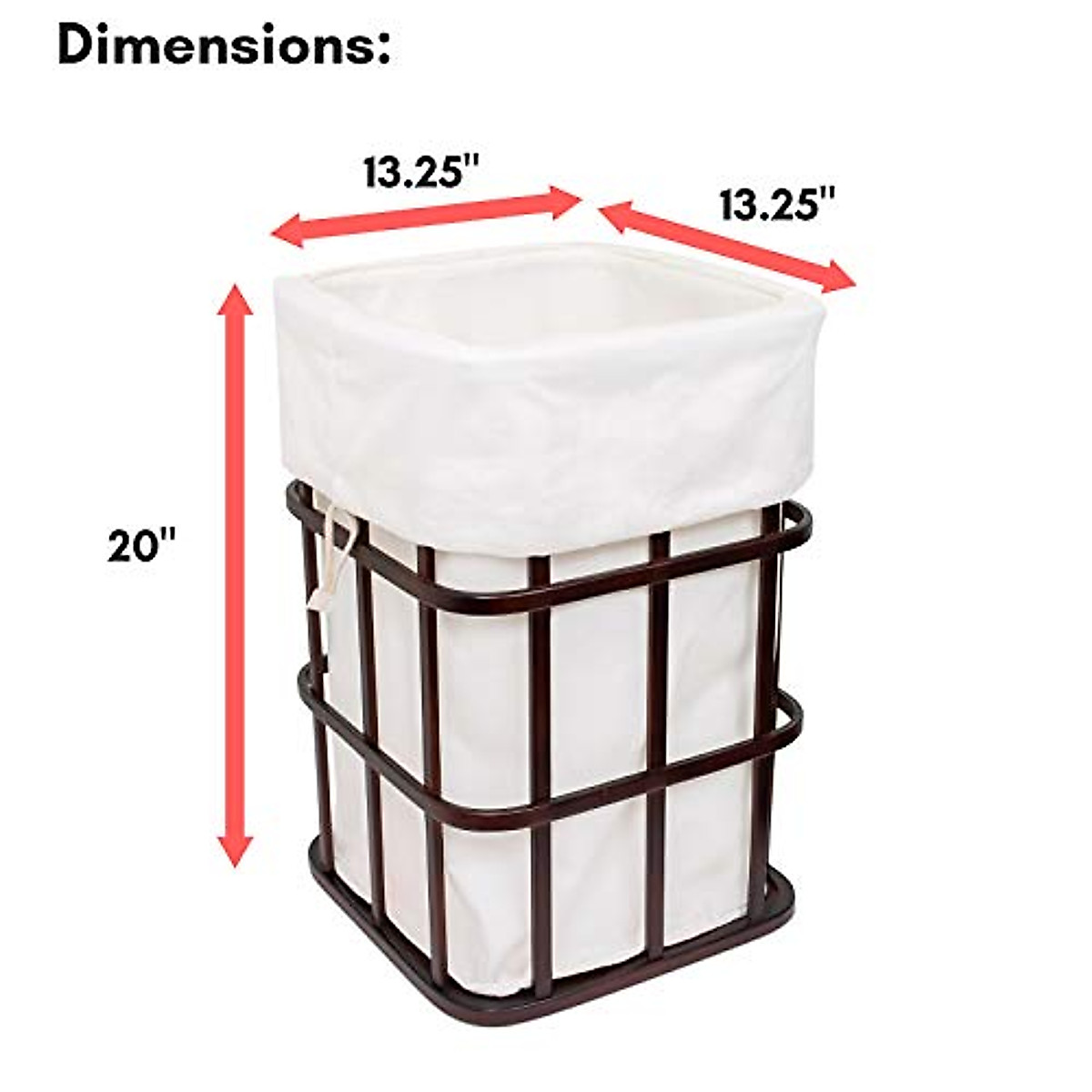 BirdRock Home Modern Square Laundry Hamper and Removable Laundry Bag - Dark Brown Bamboo - Easily Transport Laundry - Baby Dirty Clothes Bin Sorter Basket - Laundry Bag with Draw String