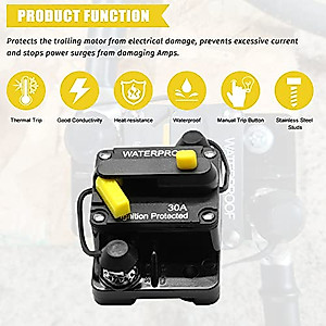 30Amp Circuit Breaker,12V-48V DC Fuse Holder with Reset Button for Car Audio Amps Overload Protection(30A)