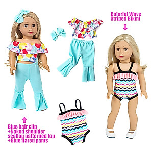 Fashion 10 Sets 18 inch Doll Clothes and Accessories Play Set inlcude Mermaid Shinning Dress Outfits Bikini Hat Handbag (No Doll)