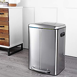 happimess HPM1005A Marco Rectangular 10.5-Gallon Double Bucket Trash Can with Soft-Close Lid, Modern, Minimalistic, Fingerprint Proof for Home, Kitchen, Laundry Room, Office, Stainless Steel