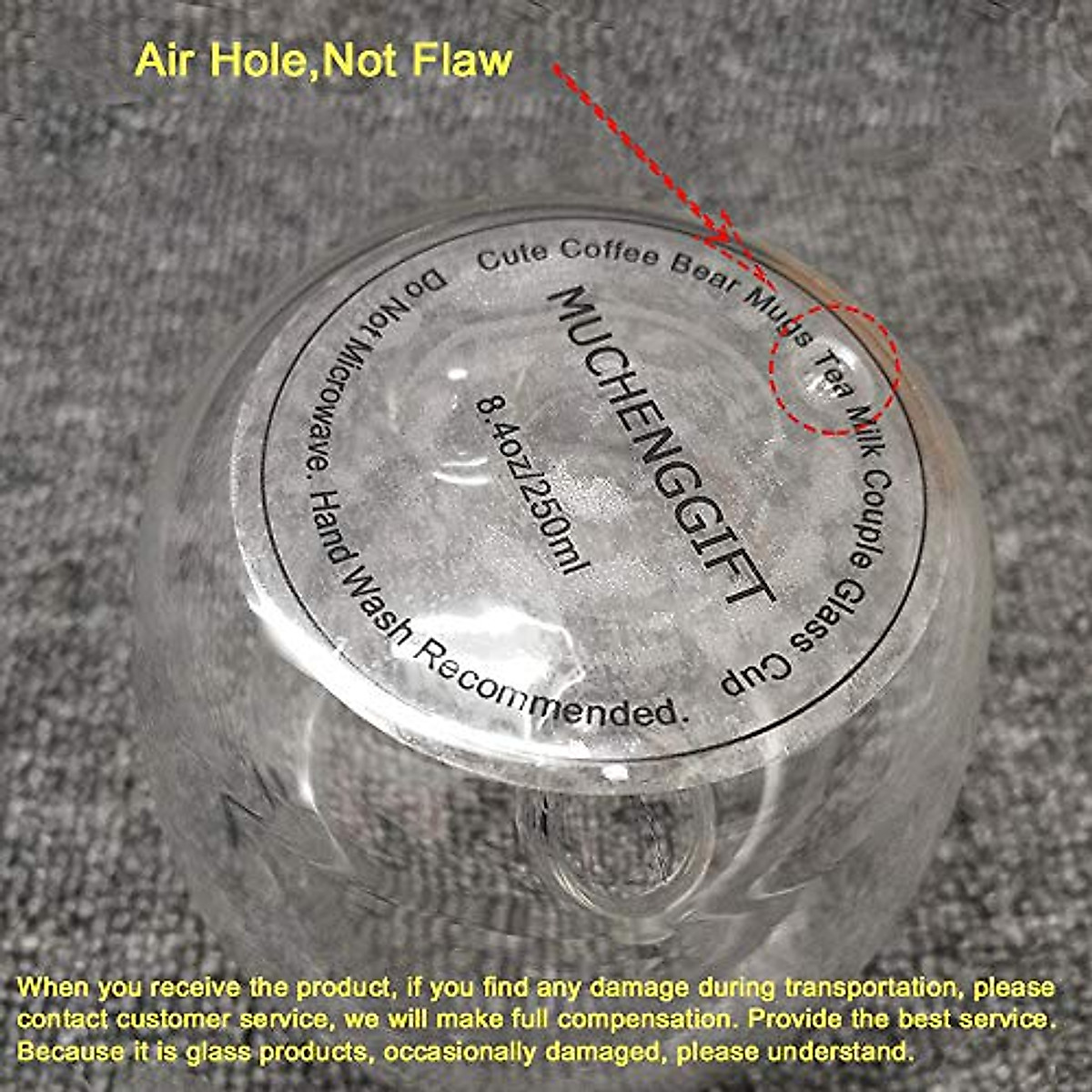 MUCHENGGIFT Cute Mugs Bear Tea Coffee Cup Milk Couple Double Wall Glass Mugs Funny Valentine's Day Birthday Gifts for You