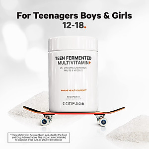 Codeage Teen’s Daily Multivitamin Supplement, 25+ Vitamins & Minerals for Teenage Boys & Girls, Organic Whole Foods Vitamins for Teenagers, Vitamin A, B, C, D, E, K, Omega-3, 60 Ct