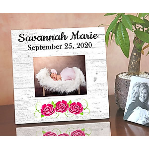 New Baby Frame Alternative - Personalized Baby Girl Birth Gift - Upload Picture or Photo - with Customized Name and Birthday Flowers