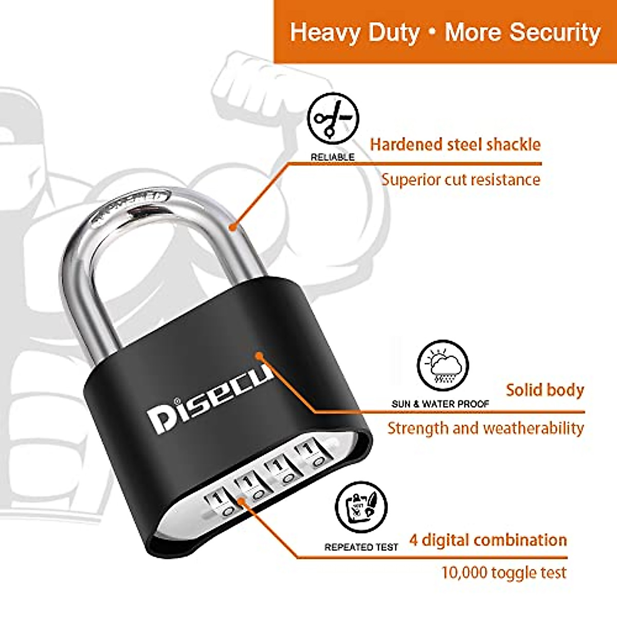 Disecu 2 Pack 4 Digit Heavy Duty Combination Lock Outdoor Waterproof Padlock for School Gym Locker, Sports Locker, Fence, Toolbox, Gate, Case, Hasp Storage (Black)