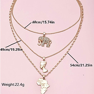 ACEDRE Africa Map Choker Necklace Crystal Elephant Layered Pendant Necklace Chains Gold Gothic Egyptian Queen Beach Adjustable Jewelry Dainty Accessory for Women