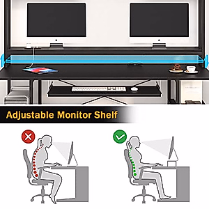 55" Computer Desk with Power Outlet & USB Ports, Heavy Duty Desk with Hutch Keyboard Tray, Home Office Desks with Shelves Monitor Stand, Study Table Writing Desk Workstation, Easy to Assemble, Black