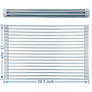 KEEWILL Roll Up Dish Drying Rack - Over The Sink Silicone Coated Sink Drying Rack for Kitchen Large (20.5"x13")