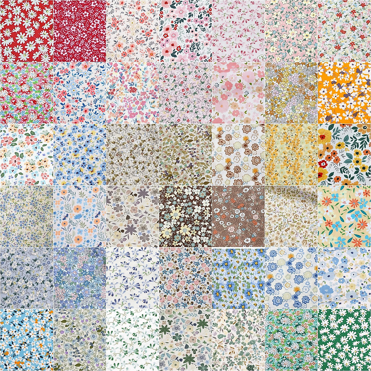 42Pcs 10"x10" Quilting Cotton Fabric Square No Repeat Layer Cake Fabric Bundles Precut Multi-Color Printed Floral Fabric for DIY Sewing,Quilting and Scrapbooking (Red/Pink/Yellow/Coffe/Green/Blue)