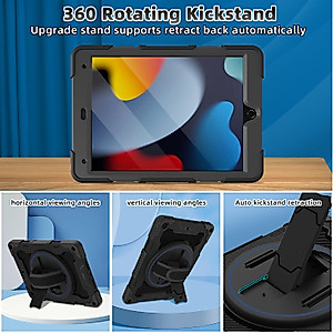 ROSROME for iPad 9th 8th 7th Generation Case 10.2 inch iPad Case with Screen Protector, 360 Stand, Hand Strap, Shoulder Strap[Kids Friendly 15ft Drop Protection]3-layer Rugged Full-Body 10.2 iPad Case