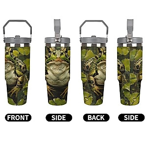 YTLKGFP 30 Oz Large Capacity Car Cup Lily And Frog Tumbler with Handle Straw Lid Insulated Stainless Steel Water Bottle Travel Mug Leak-proof Car Cup Keeps Cold Or Hot
