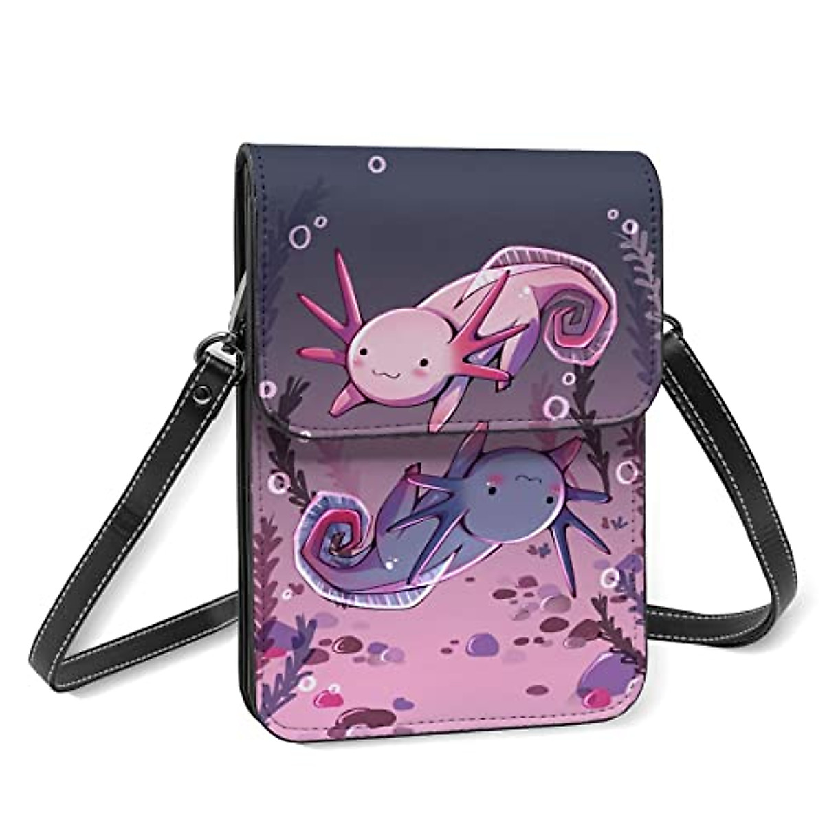ZXLQ Salamander Axolotl Mini Ladies Cell Phone Purse, Horoscope Leather Handbags, Women girls Wallet Shoulder Totes Bag, White
