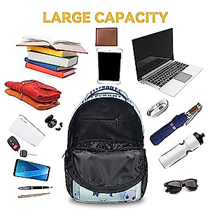 XaocNyx Elephant School Backpack for Girls Boys, 16 Inch Light Blue Backpacks for Kids Age 8-10, Cute Lightweight Bookbag for Travel