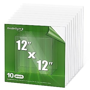 EasBriight 10-Pack of 12"×12"×0.04" PET/Plexiglass Sheets,Transparent Flexible Plastic Sheet Panels,for Painting,Crafts,Signs,Picture Frames,Arts,DIY Display Project