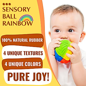 caaocho Pure Natural Rubber Sensory Ball Rainbow 3" - Sealed Hole, BPA Free Baby Ball Toy, for Sensory Play, for Sensory Development, Hole Free Baby Toy, Perfect Bouncer, Without Hole
