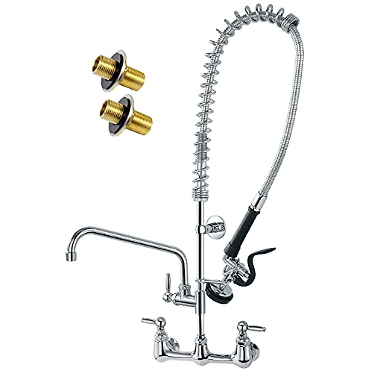 AGAHPAY Commercial Kitchen Sink Faucet with Pre Rinse Sprayer, 8 Inch Center Wall Mount Faucet with 12” Swing Spout 36” Height Compartment Sink Faucet for Restaurant Industrial, Chrome Polished