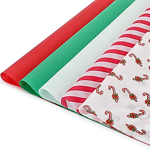 LOADSFUN Christmas Tissue Paper, 120 Sheets Bulk Tissue Paper for Gift Bags Assorted Design Gift Christmas Wrapping Paper, Red Green White Tissue Paper for Xmas Holiday Crafts (Christmas Candy Canes)