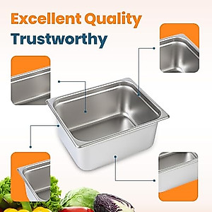 Aplancee Steam Pan 1/3 Size x 2.5 Inch Deep 6 Pack Stainless Steel Anti-Jamming Food Cooking Pan (More Sizes & Lid Options)