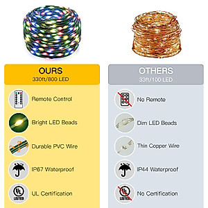 Ollny Christmas Lights 800LED 262FT Plug in, IP67 Waterproof Green Wire Outdoor Christmas Lights with Remote, 8 Modes with Timer Christmas Tree Lights for House Indoor Xmas Decorations (Multicolored)