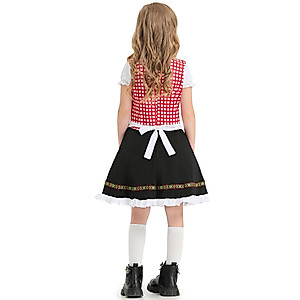 IBTOM CASTLE Oktoberfest Dress, Kids Girls German Oktoberfest Costume Traditional Bavarian Beer Carnival Fraulein Cosplay Dress Outfit Pink Plaid Top Swing Vintage Pageant Dress Black 3-4T