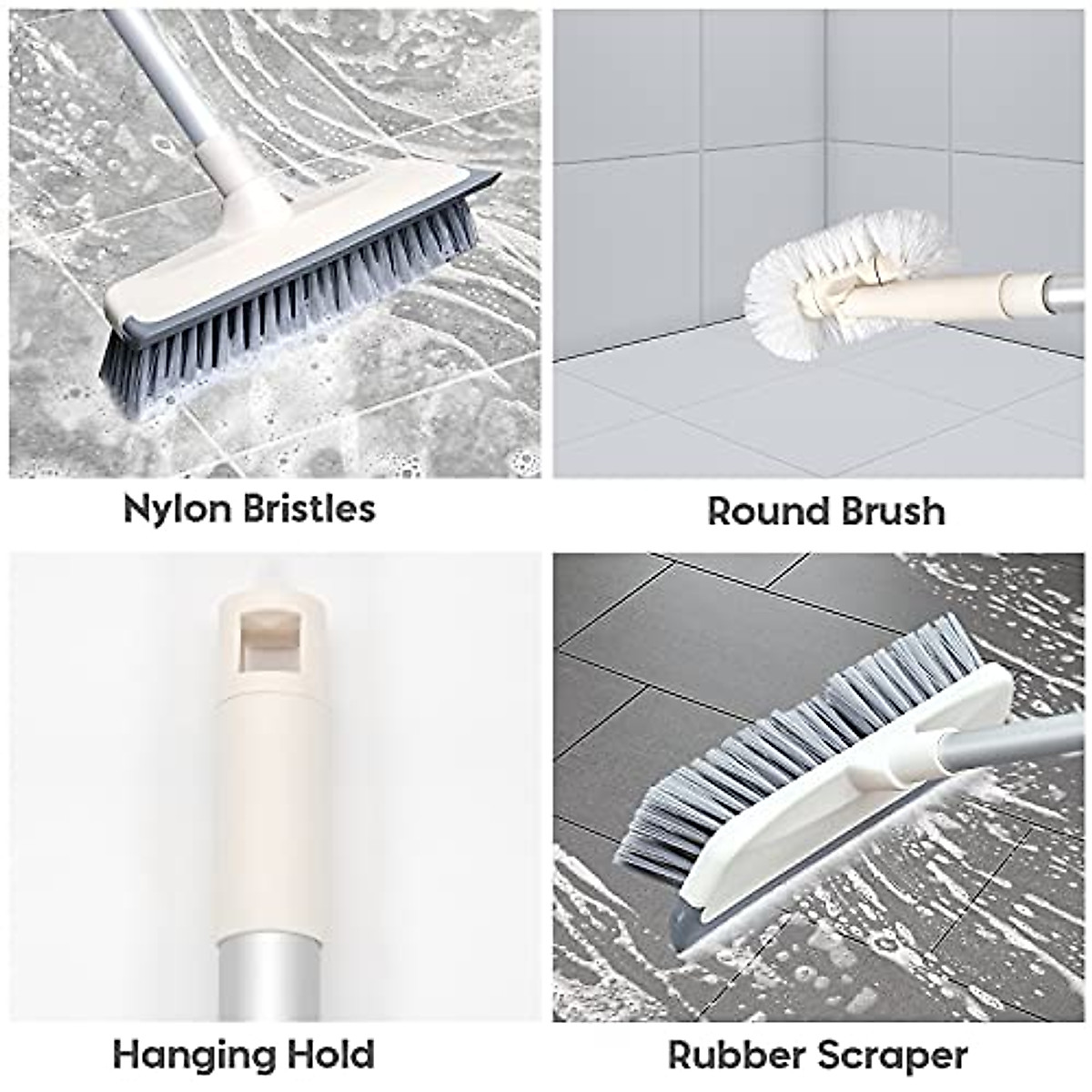 RMAI Floor Scrub Brush with Long Handle, Floor Brush Scrubber, Shower Cleaning Brush for Deck, Bathroom, Tub, Tile, Grout, Kitchen, Wall, Swimming Pool, Patio, Garages