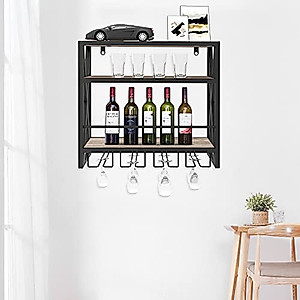 Bigbiglife Wine Racks Wall-Mounted Wine Racks with Storage Shelf, Brown Industrial Style Wall Mounted Wine Racks, Wall Wine Racks with Bottle Holder