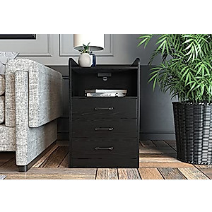 SUPERJARE Nightstand with Charging Station and LED Light Strips, Night Stand with Drawers, End Table with USB Ports and Outlets, Bedside Table for Bedroom, Black