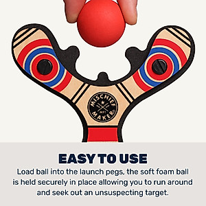 Mighty Fun! - Mischief Maker® Wooden Slingshot - Classic Series - Real Wood Slingshot for Kids, 4 Soft Foam Balls and Storage Bag - Ages 4+ (red)