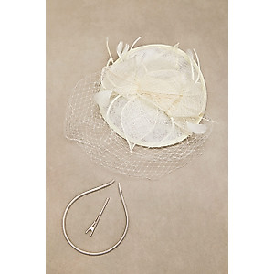 BABEYOND Women's Pillbox Fascinator Hat Kentucky Hat Feather Derby Fascinator Tea Party Fascinator Hat with Veil for Cocktail Off-White