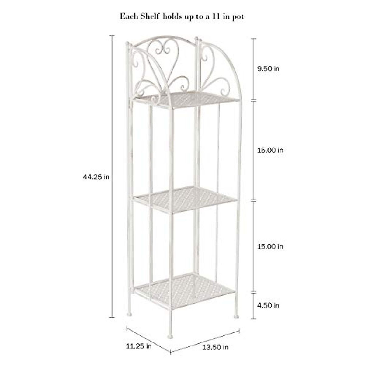 Pure Garden Plant Stand – 3-Tier Vertical Shelf Indoor or Outdoor Folding Wrought Iron Home Garden Display with Laser Cut Shelves (Antique White)