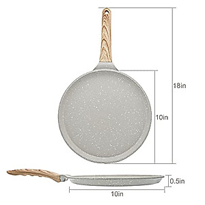 Bobikuke Nonstick Crepe Pan with Spreader, 10 Inch Dosa Pan Flat Pan, Tawa Tortilla Pan Induction Compatible - White