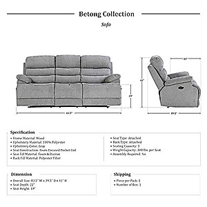 Lexicon Betong Power Double Reclining Sofa, Smoke Grey