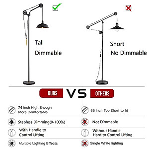 LeeZM Dimmable Industrial Floor Lamp for Living Room,Rustic Farmhouse Floor Lamps with Pulley System, Modern Reading Pole Task Lamp, Vintage Arched Tall Standing Lamp for Bedroom Office, Deep Bronze