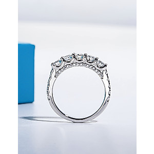 CannyCat 5 Stone Moissanite Half Eternity ring 4.0mm 2.1 CTTW Lab Created Diamond Wedding Band for Women VVS D color Moissanite Anniversary Engagement Eternity Bands Platinum Plated Silver Stacking