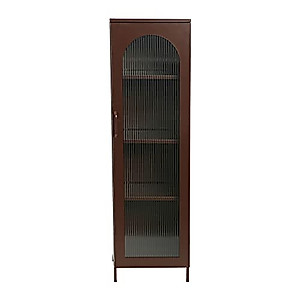 Creative Co-Op Solstice Metal Cabinet with Arched Glass Door, Brown
