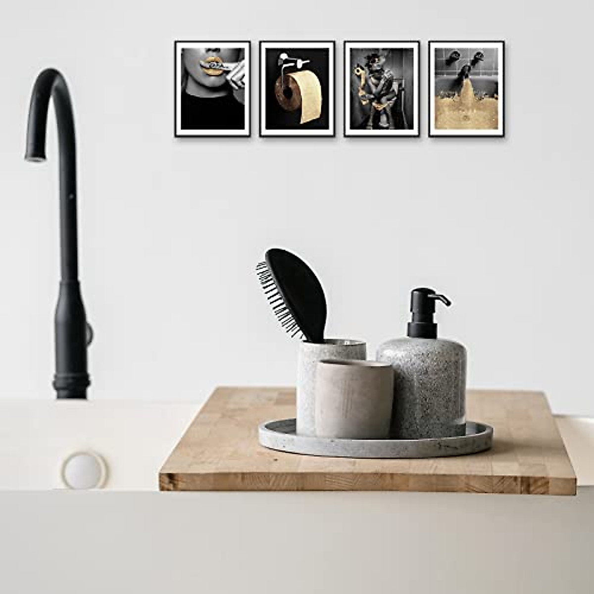 Admmixoo Bathroom Decor Wall Art Prints Glam Glitter Tissue Black Gold Funny Bathroom Toilet Paper Artwork for Wall Black White Yellow Modern Fashion Art Gallery Wall Set (8"x10" UNFRAMED)