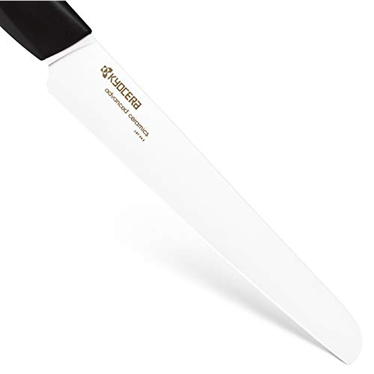 Kyocera Advanced Ceramic Revolution Series 7-inch Serrated Slicing Bread Knife, Black Handle, White Blade