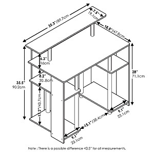 Furinno Jaya Simple Design Computer Writing Desk, Americano/Stainless Steel, 20.3 (D) x 35.6(W) x 35.7 (H) inches.