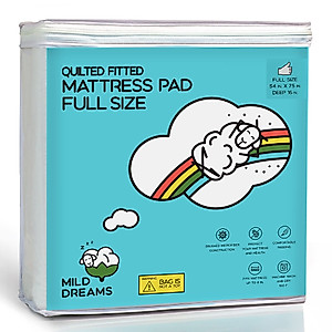 Full Mattress Pad Cover Fitted - Full Bed Mattress Cover Size 54x75 inches Stretches to 16 Deep Pocket- Fitted Quilted Sheet for Full Mattress, White