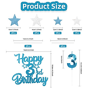 iNINGER 3rd Happy Birthday Candles Cake Toppers,Blue Number 3 Candle for Cake,Cake Candles for 3rd Birthday Decorations,Star Cake Toppers for Boys Girls Birthday Party 3rd Wedding Anniversary