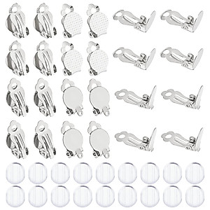 UNICRAFTALE 60pcs Clip-on Earring Findings DIY Earring Clip 10mm Stainless Steel Clip-on Earring Converter Flat Round Tray Non-Pierced Earrings with Silicone Earring Pads for DIY Earring Making