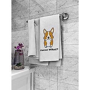 Dibor Guess What Corgi Kitchen Towels Dish Towels Dishcloth,Cute Corgi Decorative Absorbent Drying Cloth Hand Towels Tea Towels for Bathroom Kitchen,Dog Lovers Girls Women Gift(Set of 2)